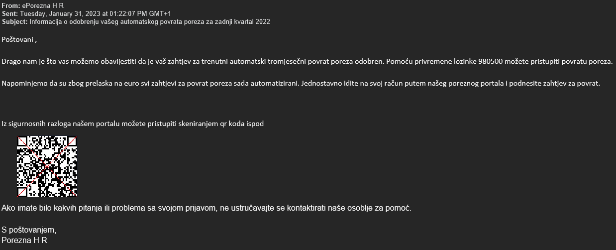 [UPOZORENJE] E-poštom se šire zlonamjerni QR kôdovi - CERT.hr